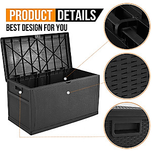 HOMEER Deck Box Plastic Rattan Storage Box Outdoor for Storage and Organization 120 Gallon Black