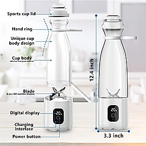 Blender for Smoothies, 300W Portable Blender with Pulse Technology and USB Magnetic Charging, KOBWA 20oz Personal Size Blender with a Removable Travel Bottle for Shakes,Ice, Frozen Fruit,Nuts (White)