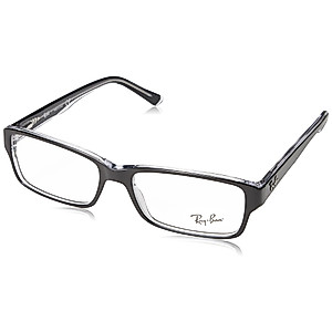 Ray-Ban RX5169 Rectangular Prescription Eyeglass Frames, Black On Transparent/Demo Lens, 54 mm
