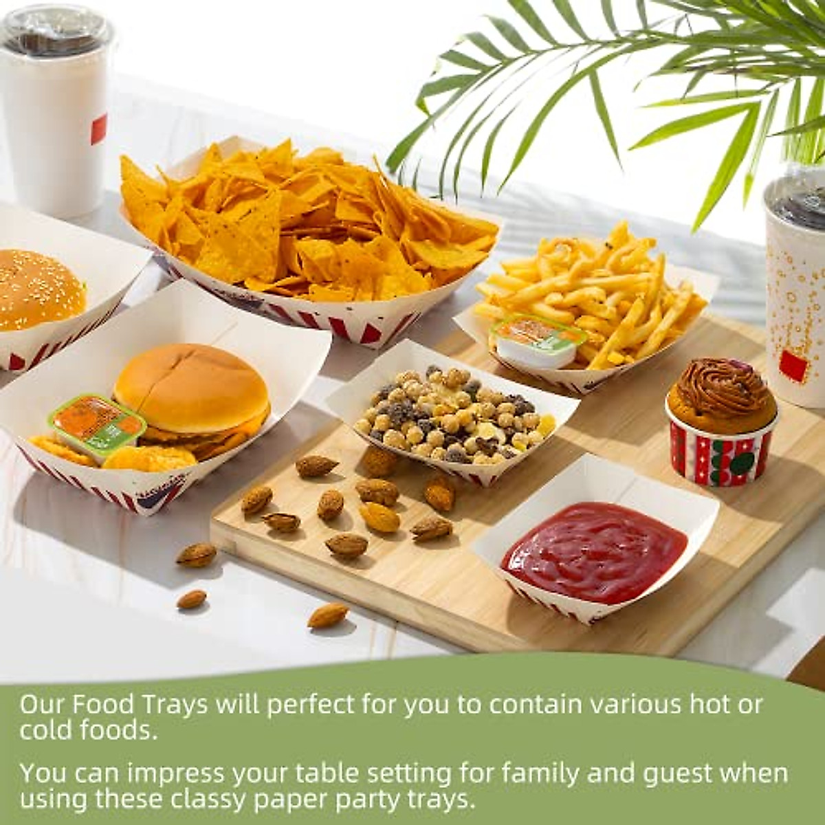 100 PCS Paper Food Trays 0.5 lb Food Holder Trays,Eco Friendly Food Boats,Disposable Plaid Classy Red,Blue and White Boats for Festival,Carnival, for Concession Food and Condiments,Mini Food Trays