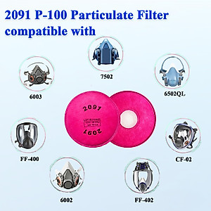 strolfay 10PCS (5Pack) 2091 P-100 Particulate Filter,Installed on 2091 Filter for Respirator,Replacement for 6000 6200 6800 7000 7502 FF-4 Series,2091 Filters Against Painting,Cutting,Woodworking