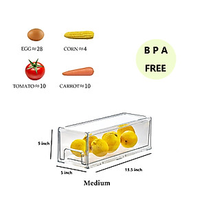 YouLike 2Pack Stackable Refrigerator  Organizer Drawer Clear Plastic Kitchen Cabinets Pantry Storage Containers Bedrooms, Bathrooms(13.5”x5”x4.5”)