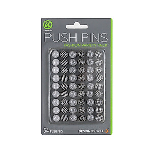 U Brands Fashion Steel Push Pins, Black White & Gray Fashionable Assorted Colors, 54 Count - 575U06-24