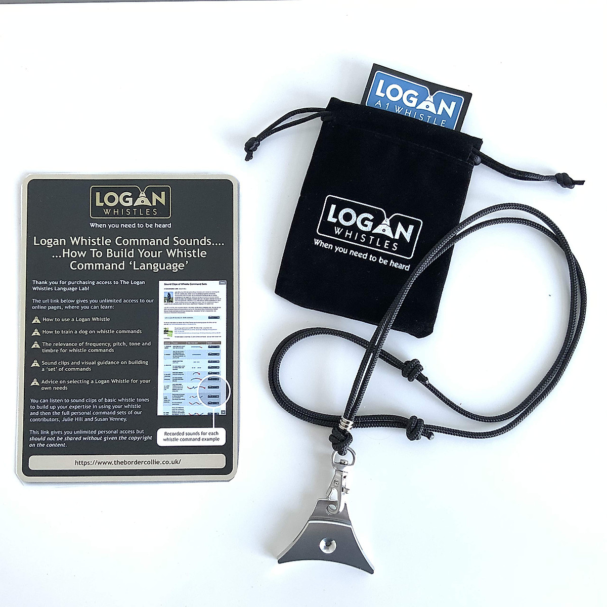 Logan Whistle Starter Pack - A1 sheep dog Whistle, lanyard and whistle command sound guide