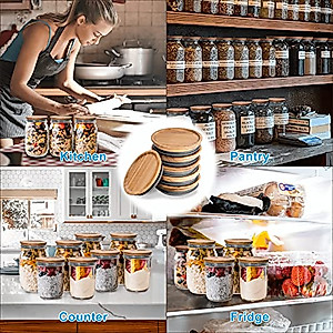 6 Pack Mason Jar Wooden Storage Lids, Reusable Canning Lids, Perfect for Wide Mouth Ball, Kerr, Weck Jars to Stack in Kitchen & Pantry, Food Grade Acacia Wood, BPA-Free, Leak Proof, Airtight