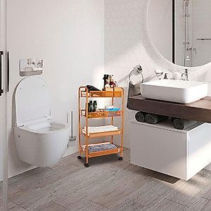 4-Tier Metal Rolling Utility Cart, Mobile Utility Cart with Lockable Caster Wheels, Multi-Functional Storage Trolley, Easy to Assemble, for Bathroom, Kitchen, Office, Workshop(Yellow)