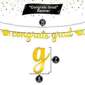 Big, Congrats Grad Banner - 72x44 Inch | Shiny Congrats Grad Banner 2022 - No DIY, 10 Feet | Graduation Banner for Class of 2022 Decorations | Large Graduation Banner for Gold Graduation Decorations