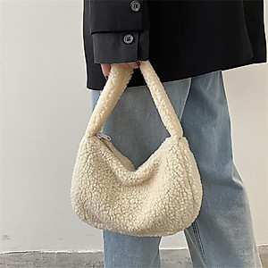 Fluffy Underarm Bags Plush Bag Women Soft Zipper Handbags Shoulder Bag (khaki)