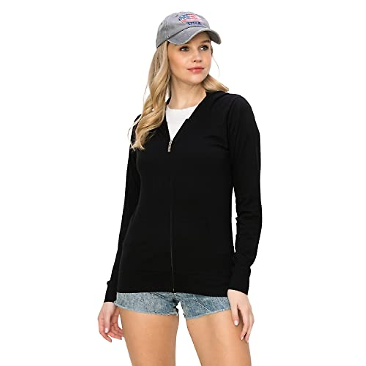LALAPARKS Lightweight Cotton Zip-Up Hoodie Jacket - Comfy Casual Active Plain Everyday Wear - Black X-Large