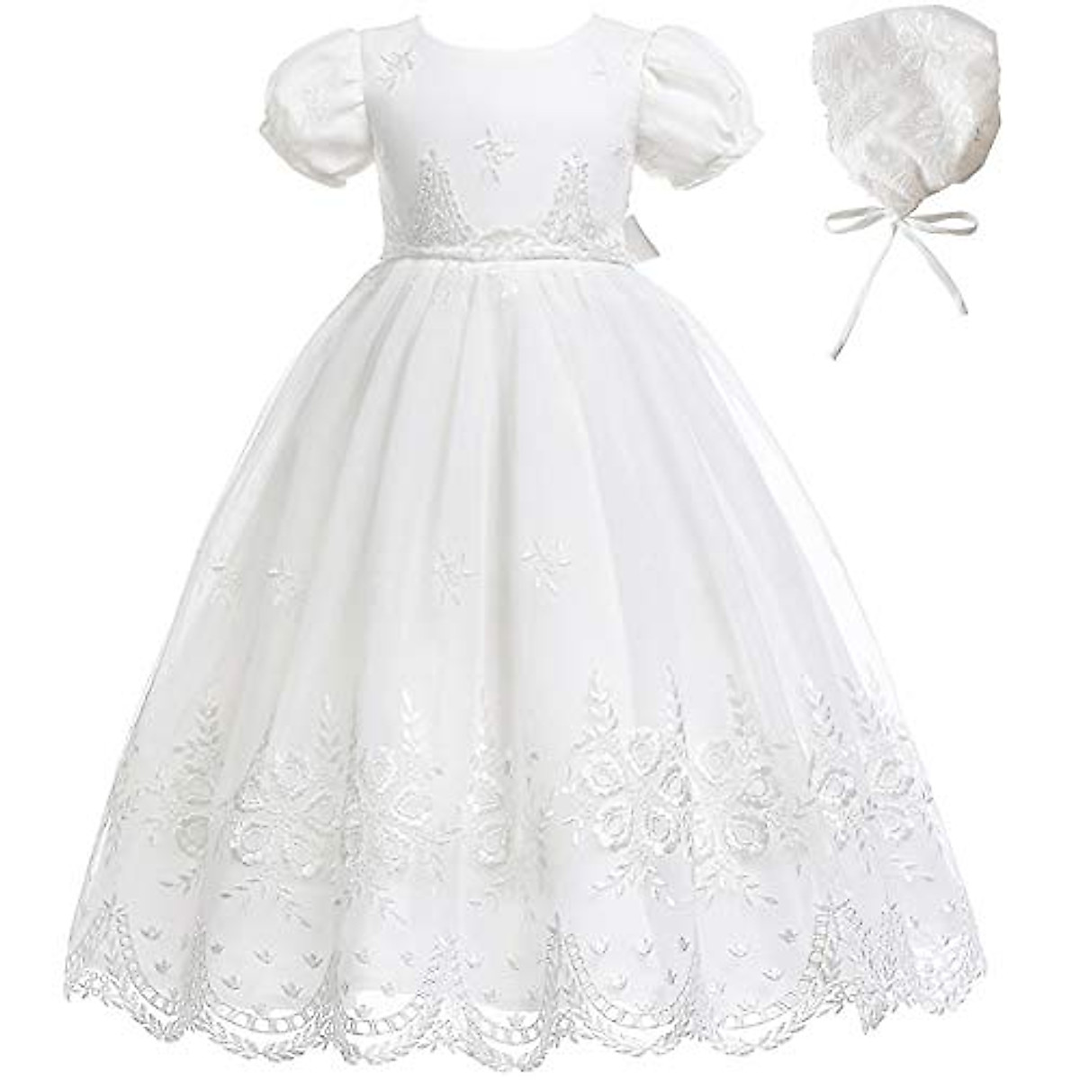 Meiqiduo Baby Girl Christening Dress Baptism Gowns Princess Wedding Party Formal Dresses (3M/0-6Months, Ivory)
