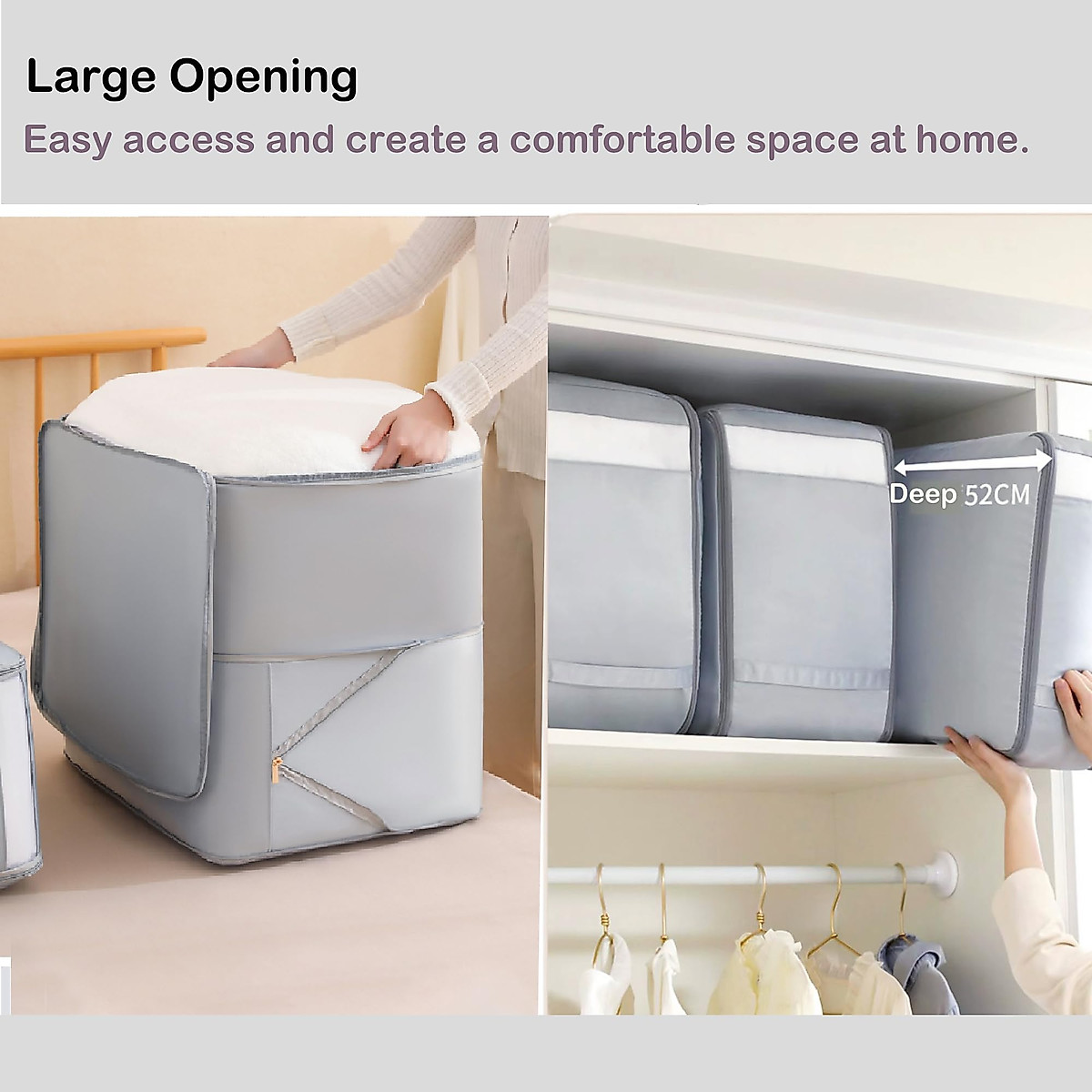 DCWINNES Ultra Space Saving Self Compression Organizer, 2 Pack Compression Storage Bags with Transparent Window,Space Saver Bags for Storing Clothes, Comforters, Blankets, Pillows(Grey,54x42x50cm)