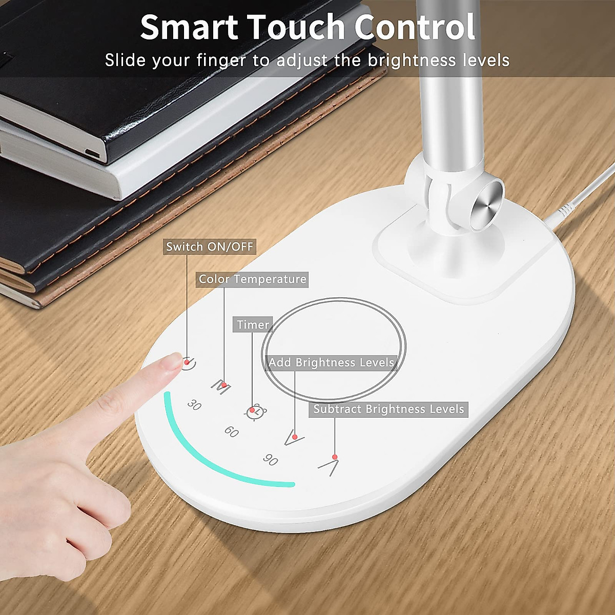 HEISENS Desk Lamps for Home Office, Led Desk Lamp with USB Charging Port,Touch Control,7 Lighting Modes,10 Brightness Levels, Eye-Caring Desk Lights for College Dorm