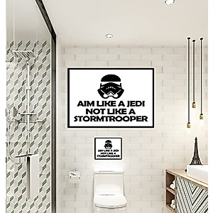 Aim Like A Jedi Not Like A Stormtrooper Bathroom Sign Decor - FRAMED - Home Decor Wall Art, Gallery Wrap Inner Frame, White, 7x9