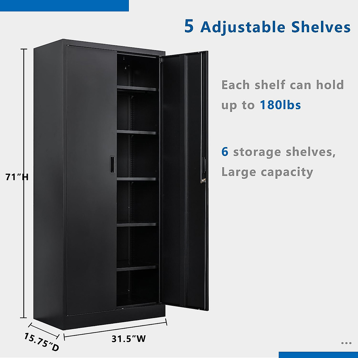 BESFUR Metal Storage Cabinet with 2 Doors and 4 Shelves, Lockable Steel Storage Cabinet for Office, Garage, Warehouse