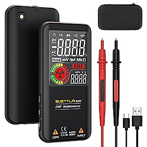 SUETTLA Digital Multimeter Auto Ranging Rechargeable Smart Multimeter Tester with EMF Detector, LCD 3 Color Display Voltage Tester Measure Voltage Resistance Continuity Diode Duty-Cycle Capacitance