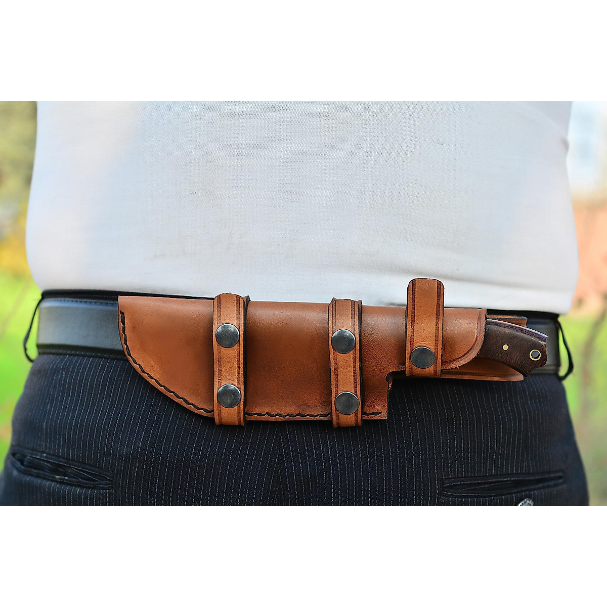 ALZAFASH Handmade Leather Knife Sheath, EDC Knife Holster, Belt Loop Knife Holder, Horizontal Knife Sheath for Belt, Knife Case for Hunting,Fixed Blade,Tracker Knives