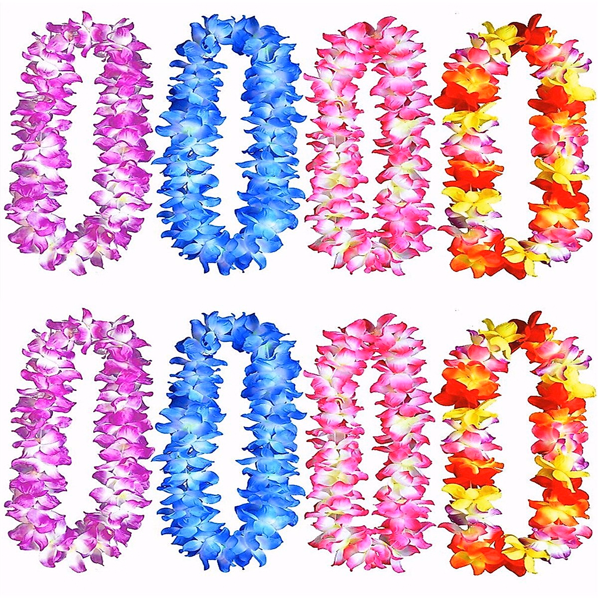 8 Pcs Thicken 41 Inch Hawaiian Leis, 4 Color Lei for Graduation Party, Dance Party, Photo Prop in Outdoors (8 Pcs 4 Color)