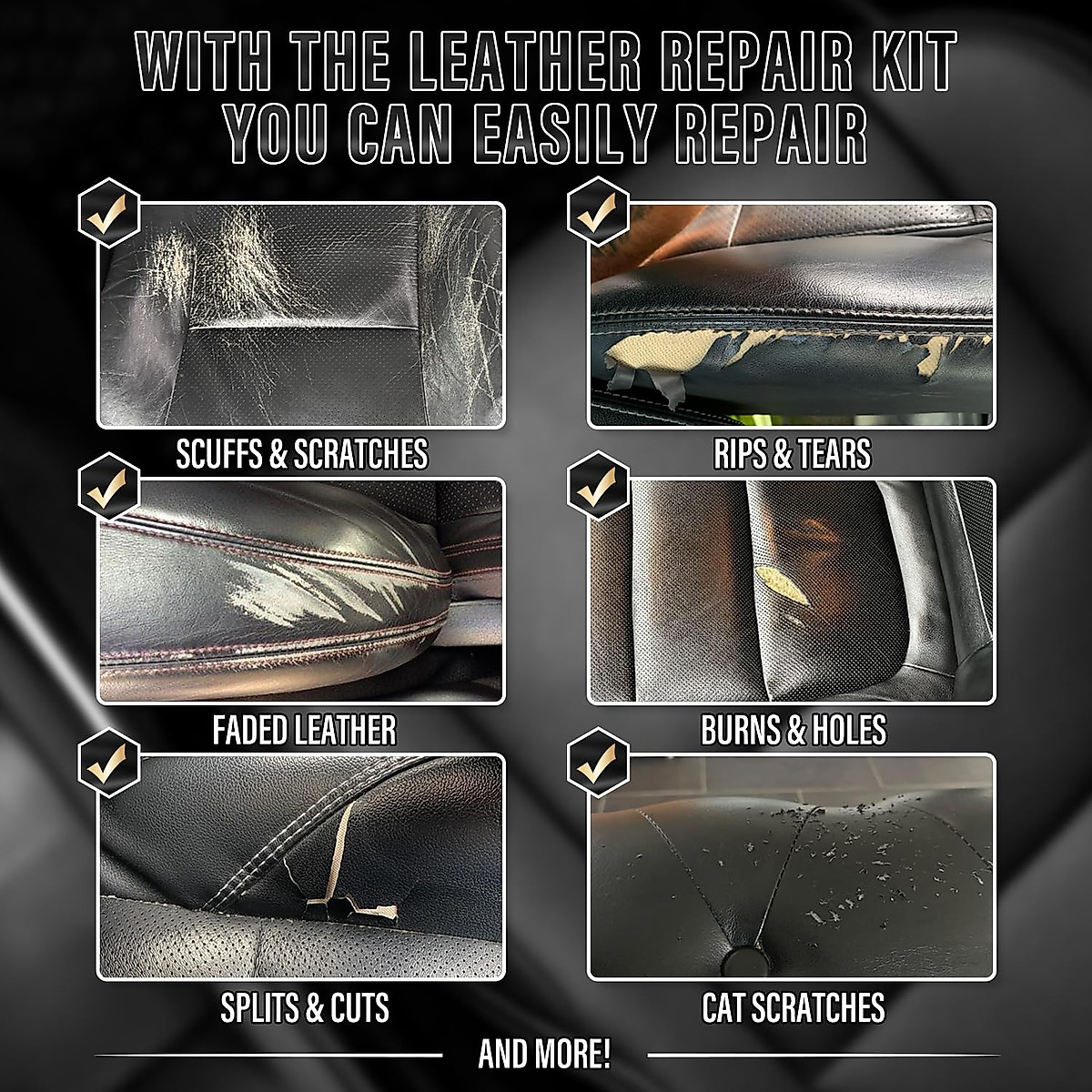 Black Leather Repair Kit for Furniture, Car Seats, Sofa, Jacket and Purse. PU Leather Leather Repair Paint Gel. Repair Tears & Burn Holes. Provide Color Matching Guide & Super Easy Instructions