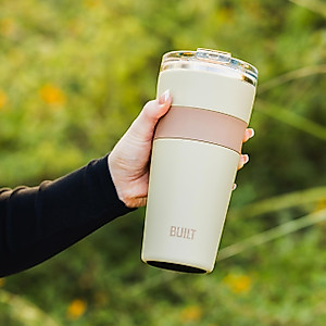 BUILT 24oz Shasta Double Wall Vacuum Insulated Stainless Steel Tumbler with Easy to Clean Flip to Open Lid, Oat