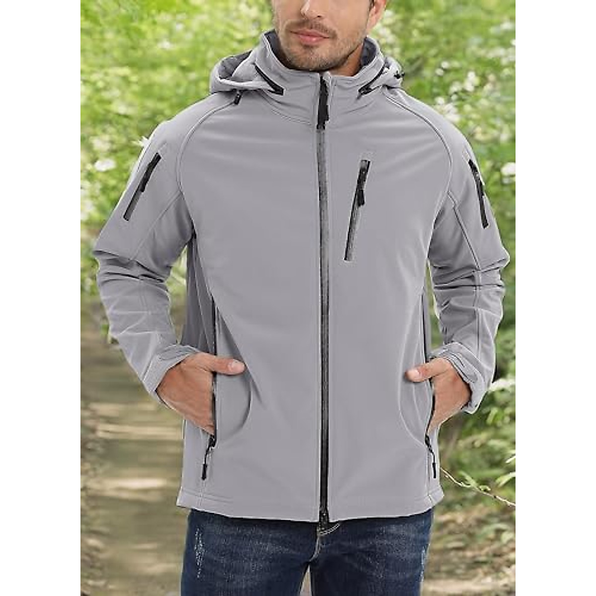 TACVASEN Men's Special Ops Military Police Duty Jacket Heavy Weight Waterproof Rain Coat for Men Warm Light Grey, L