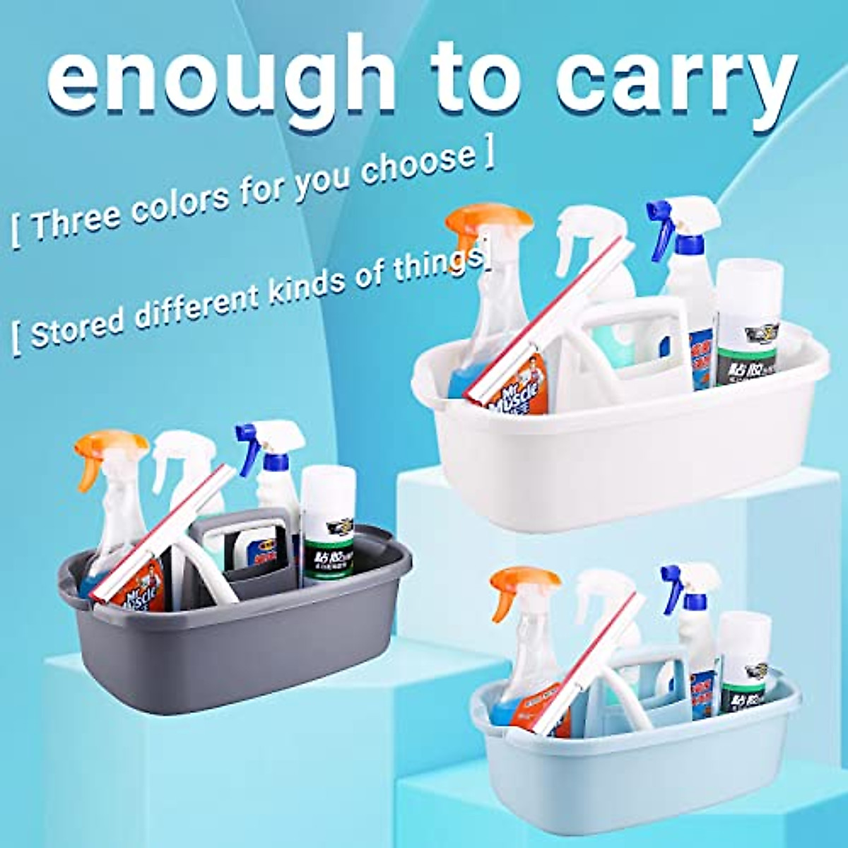 Cleaning Supplies Organizer, Large Plastic Shower Caddy Tote Storage Basket With Handle for Cleaning Products, Cleaning Caddy For Bathroom, Bedroom, Kitchen, Garden, Tool, Cleaning Supplies Caddy(3)