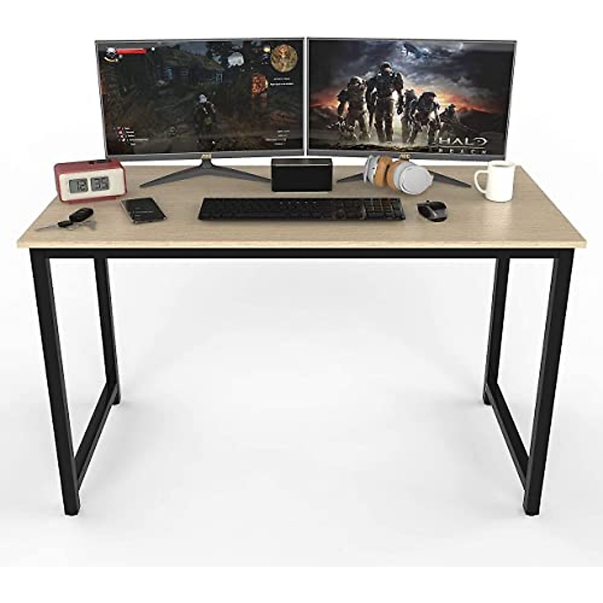 Halter Extra Long Computer Desk for Home Office, 47" Modern, PC, Laptop Office Desk, for Gaming, Studying, Working Sturdy Writing Table and Crafting Table, Easy Assembly, Walnut Desk, Black Frame