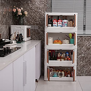 Storage Bins with Lids - 4 Packs Plastic Storage Bins, 22.8 Gal/Per Collapsible Storage Bins with Doors, Folding Storage Box, Stackable Storage Bins, Containers with Wheels for Home Kitchen