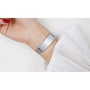 MEALGUET Personalized Stainless Steel Stylish Mesh Band Mesh Strap Women Bracelet Adjustable ID Bracelet Wristband for Men Women, Silver