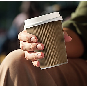 NYHI Set of 150 Ripple Insulated Kraft 12-oz Paper Cups – Coffee/Tea Hot Cups | Recyclable |3-Layer Rippled Wall For Better Insulation | Perfect for Cappuccino, Hot Cocoa, or Iced Drinks