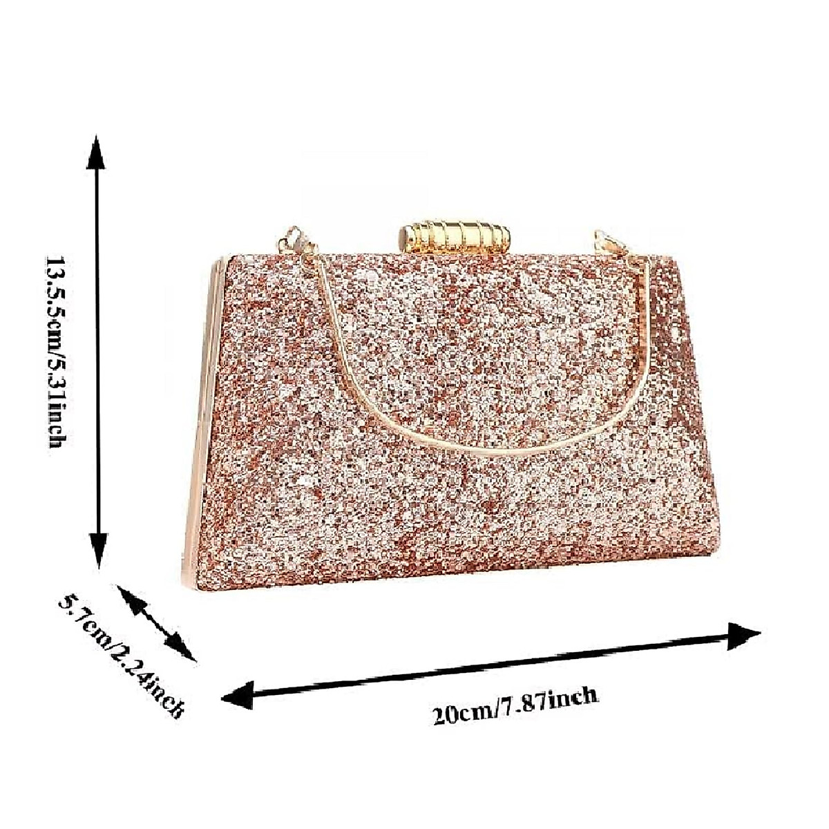 YYW Womens Clutch Evening Bag Wedding Party Purse and Shoulder Handbag (Rose gold color)