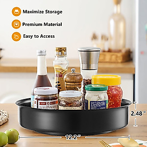 Large Lazy Susan Turntable Organizer 12-Inch, Rotating Spice Rack for Kitchen Cabinet Table Countertop Refrigerator Pantry, Steel (Black)