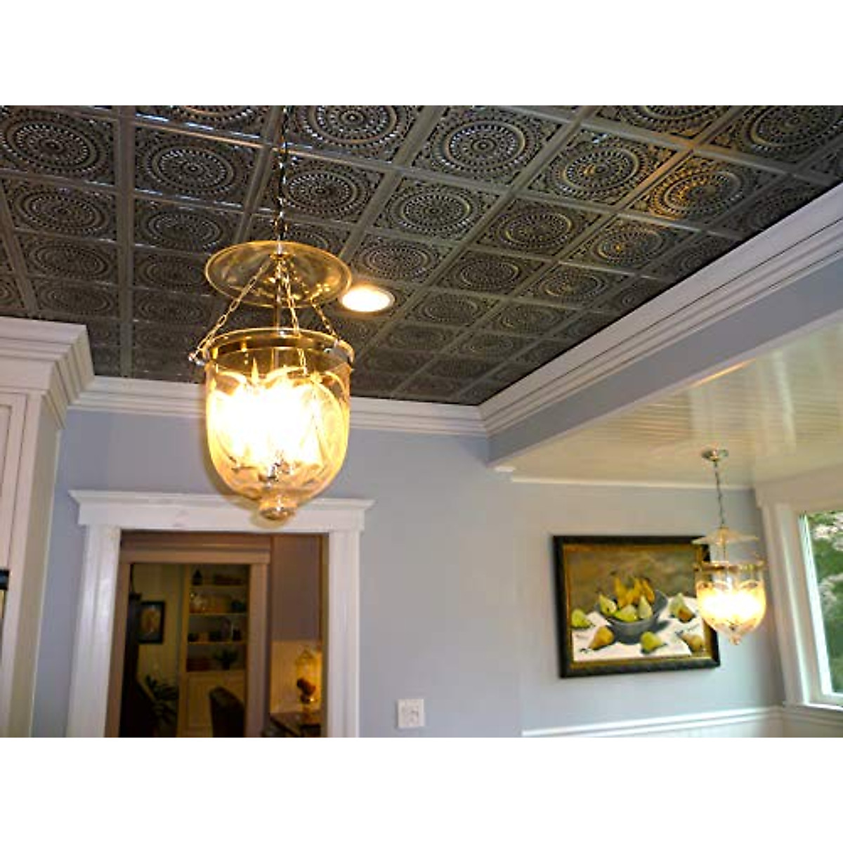 Grandma's Doilies Quartet-Faux Tin Ceiling Tile - Antique Silver 25-Pack