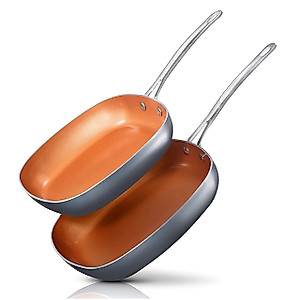 GOTHAM STEEL Non Stick Frying Pan, 8.5" 9.5” Square Ceramic Frying Pan Nonstick Set, Nonstick Cooking Pan, Induction Frying Pan, Egg Pan, Stay Cool Handle, Dishwasher & Oven Safe, 100% Toxin Free