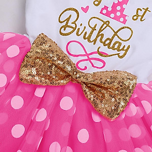 My 1st Birthday Outfit Wild One Baby Girl Dress Skirt Headband Polka Dot Party Princess Fancy Dress Up Costume Going Home Outfits Cake Smash Photo Props First Halloween Clothes Hot Pink 1 Year Photo