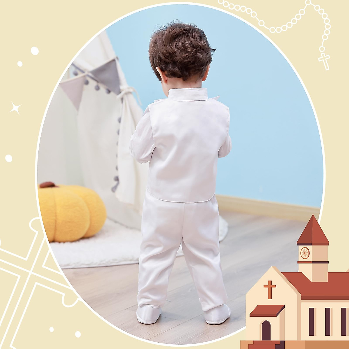 Booulfi Baptism Christening Outfits for Boys, Baby Boy Christening Church Outfit Baptism Gifts 6 Pieces Baby Boy Clothes 0-3 Months Formal Gentelman Baby Suit