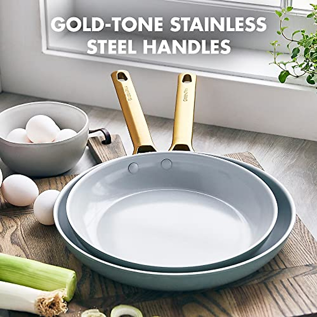 GreenPan Reserve Hard Anodized Healthy Ceramic Nonstick, 10" and 12" Frying Pan Skillet Set, Smokey Blue