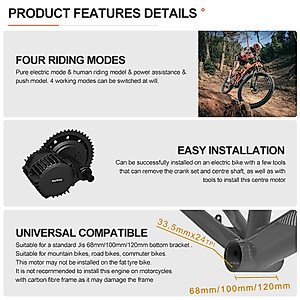 BAFANG 1000W Mid Drive Kit : BBSHD 48V Mid Motor for 68mm Bottom Bracket, 500C Display and 46T Chainring, 8Fun Electric Bike Conversion Kit for Mountain City Ebike - No Battery
