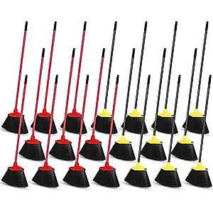 WILLBOND 20 Pack Angle Broom Bulk, Red Yellow Commercial Broom Household Heavy Duty Broom Outdoor Indoor Brooms with Long Coated Metal Handle for Home Office School Shop Courtyard Garage Lobby Floor