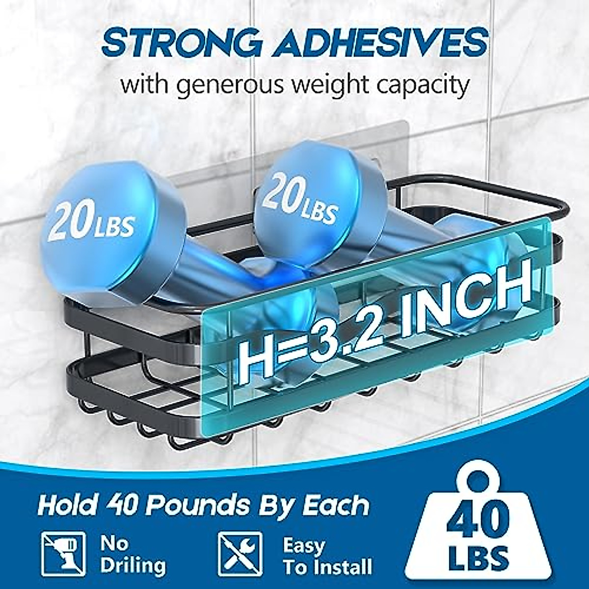 3Free 6 Pack Shower Caddy, Strong Adhesive Shower Organizer with Soap Holders No Drilling Shower Shelves, Rustproof SUS304 Stainless Steel Bathroom Shower Shelf for Inside Shower (Black)