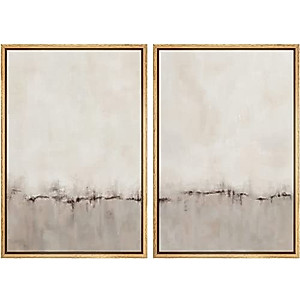 MUDECOR Framed Canvas Print Wall Art Set Watercolor Pastel Duotone Tan Landscape Abstract Shapes Illustrations Modern Art Decorative Contemporary for Living Room, Bedroom, Office - 24"x36"x2 Natural