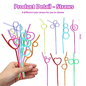 32Pack Valentines Day Cards for Kids, Valentines Greeting Cards(8 Designs)+ Colorful Crazy Loops Reusable Drinking Straws (8 Shapes) for Classroom Gifts Exchange Gift Class Prizes Carnivals Party
