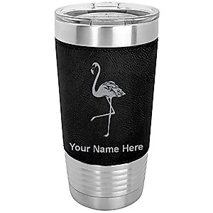 LaserGram 20oz Vacuum Insulated Tumbler Mug, Flamingo, Personalized Engraving Included (Faux Leather, Black)