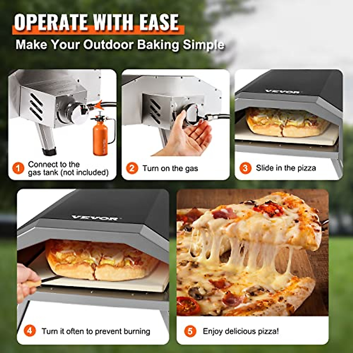 VEVOR Outdoor Gas Pizza Oven with Rotatable Pizza Stone, 13 inch Propane Pizza oven, 3 Layers Thick Portable Stove for Outside Backyard Camping Picnic, Carry Bag, Foldable Leg, CSA Certified