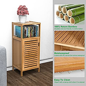 Purbambo Bathroom Bamboo Storage Cabinet, Freestanding Floor Cabinet with Door and Shelf for Bathroom, Living Room, Bedroom, Hallway, Kitchen