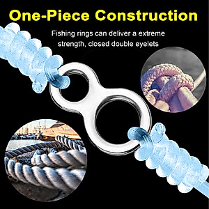 Fishing Split Rings, 60pcs High Strength Stainless Steel Solid Fishing Figure 8 Jigging Rings Lure Connector Tackle Accessories Saltwater Freshwater