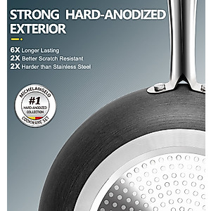 MICHELANGELO Hard Anodized Frying Pans Nonstick with Lid, 9.5" & 11" Nonstick Frying Pan Set with Lids, Frying Pans for Cooking, Nonstick Skillet Sets with Granite-derived Interior, 2 Pan Set