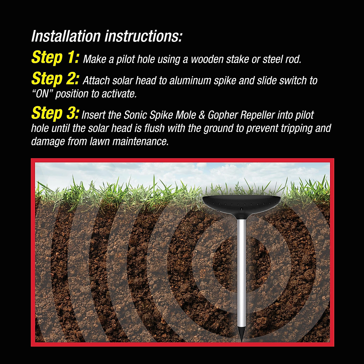The Giant Destroyer Sonic Spike Mole & Gopher Repeller - Solar Powered Ultrasonic Animal Repellent Spikes - Repels Rodents from Lawn, Garden, & Home (1 Pack)