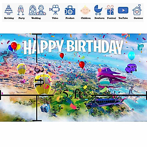 Smile World Video Game Party Supplies 5x3ft Battle Royale Backdrop Poster Birthday Banner Gamer Background Boys Room Wall Decoration 84