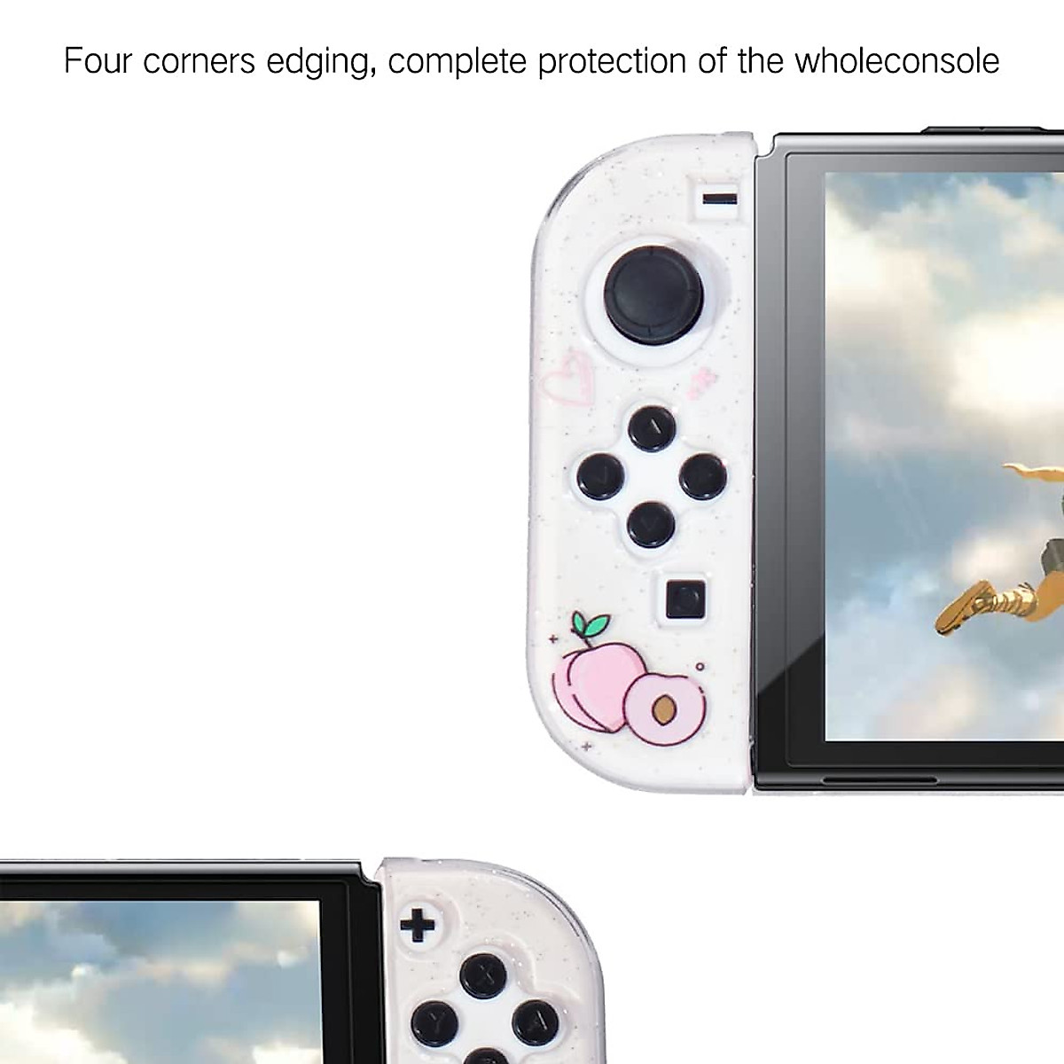 PERFECTSIGHT Glitter Protective Case for Nintendo Switch OLED Kirby Fans, Cute Bling Clear Soft TPU Slim Cover, Dockable Case for NS Console and Joy-Con Controller - Shock-Absorption Anti-Scratch