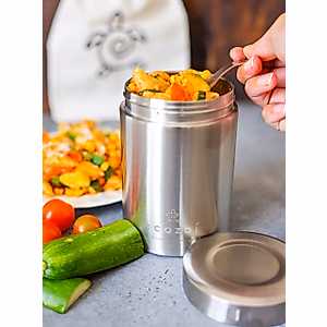 ecozoi Stainless Steel Insulated Lunch Box, Food Jar - Vacuum Insulated Thermos, 17 Oz + Spork + Lunch Bag